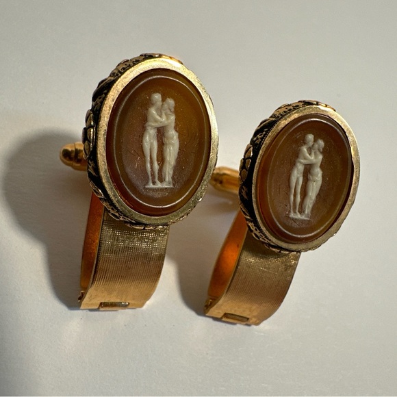 Dante | Accessories | Vintage Dante Cufflinks Amber Cameo Inlay Gold ...